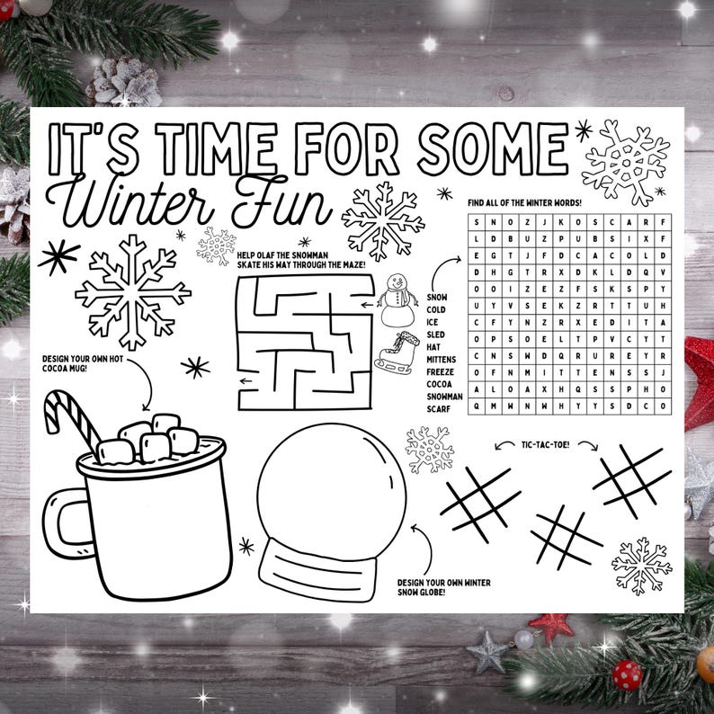 Winter Activity Placemat, Printable Coloring Sheet (PDF) - Etsy