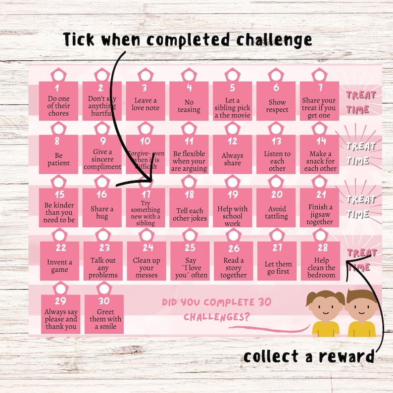 30 Day Sibling Challenge, Printable Challenge, Sibling Challenge, 30 ...