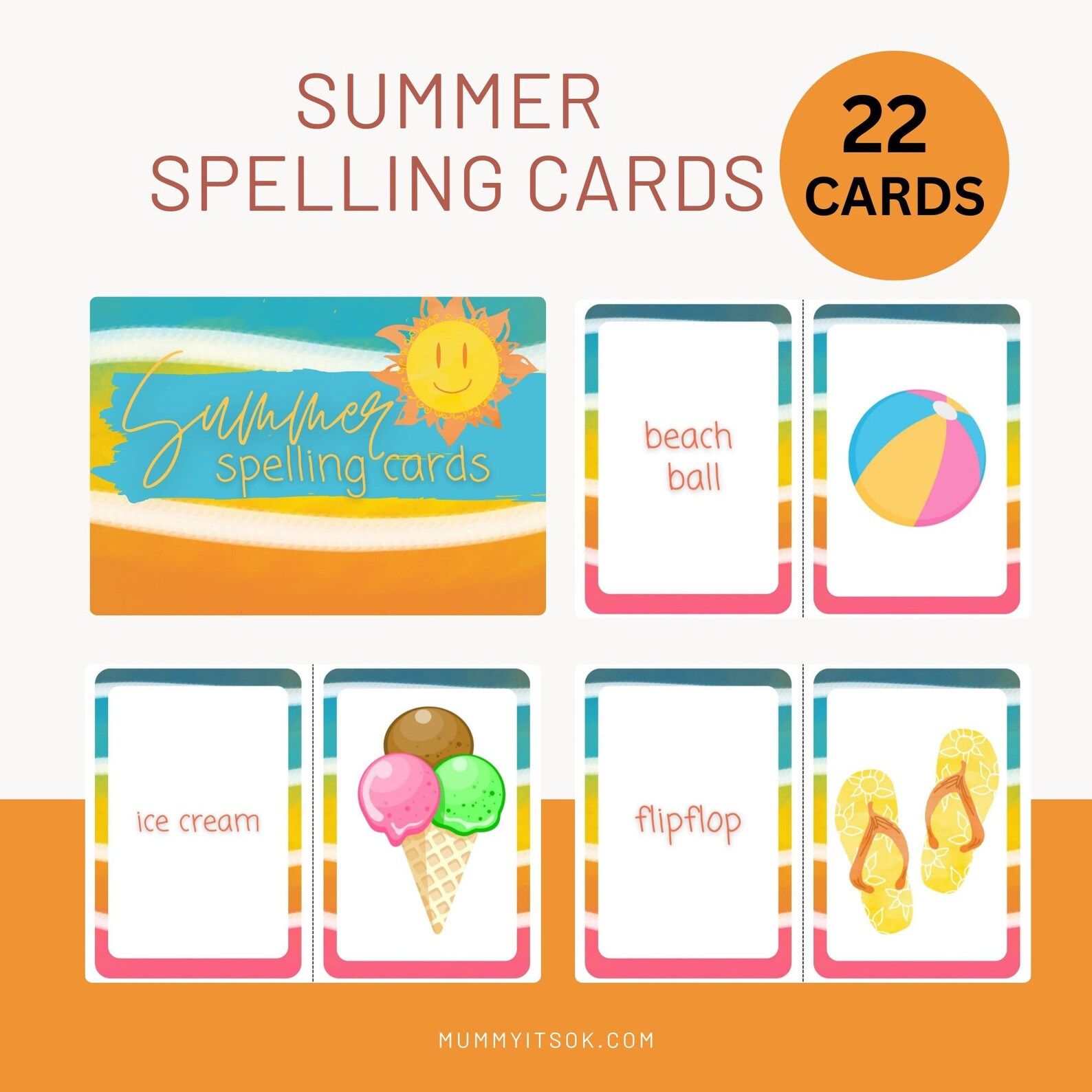 Printable Spelling Cards, Site Words Flash Cards, Summer Activity for ...