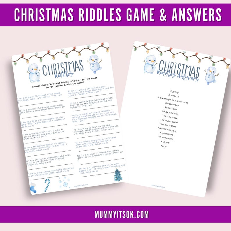 Christmas Riddles Game, Printable Holiday Party Activity (PDF) - Etsy