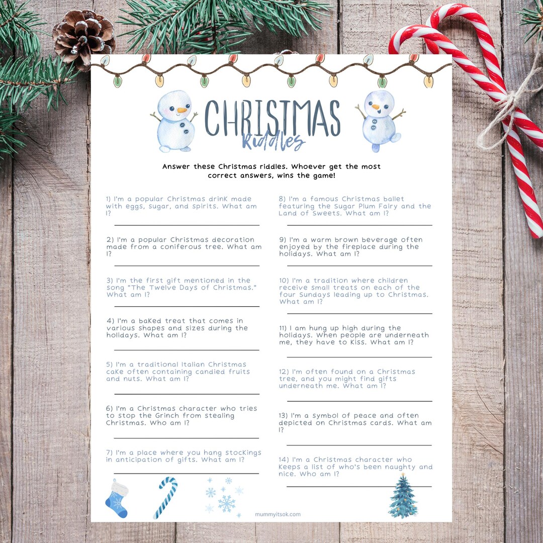 Christmas Riddles Game, Printable Holiday Party Activity (PDF) - Etsy