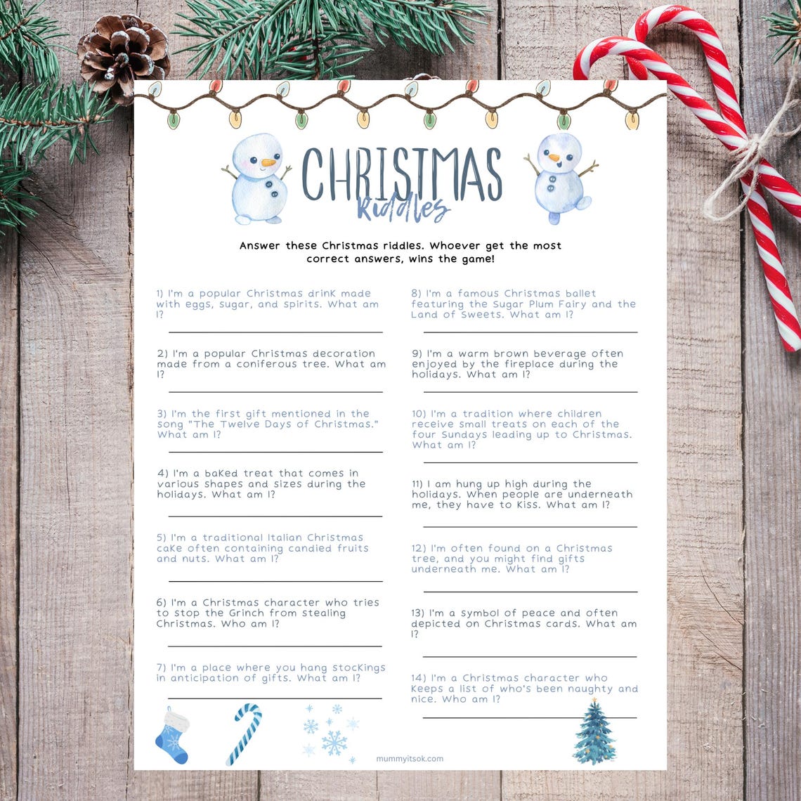 Christmas Riddles Game, Printable Holiday Party Activity (PDF) - Etsy