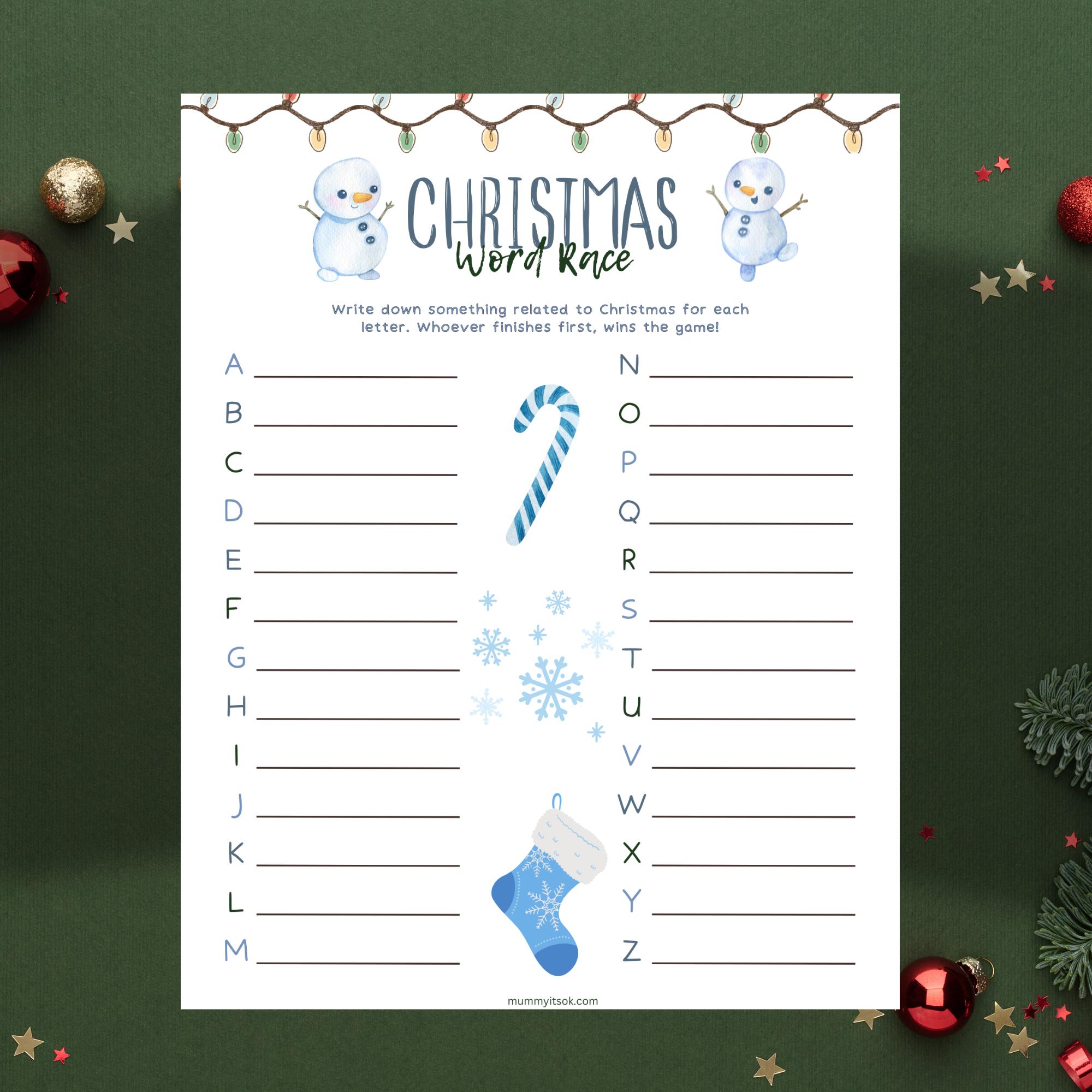 Christmas Word Race Game, Holiday Printable (PDF) - Etsy