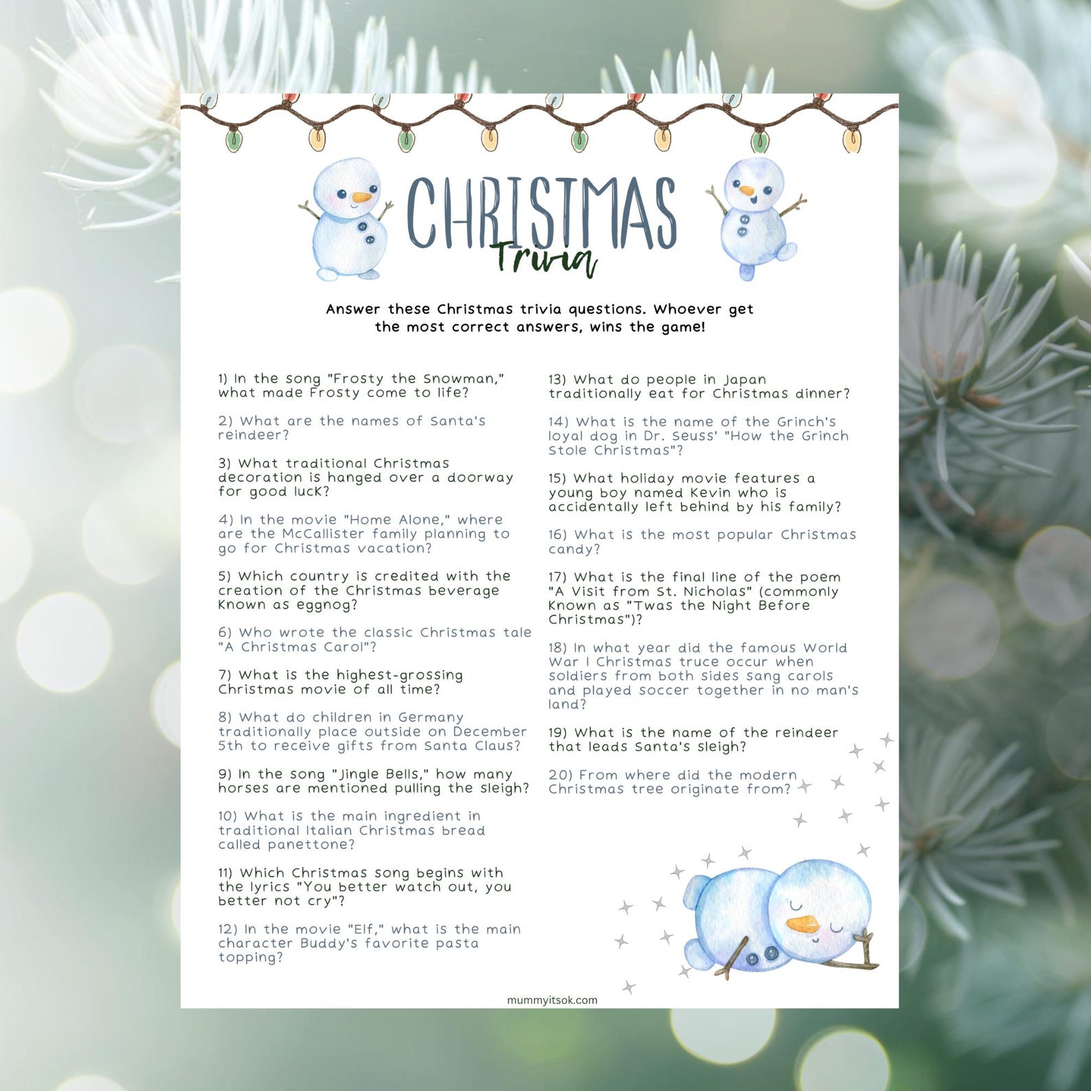 Christmas Trivia Game, Festive Holiday Quiz (printable PDF) - Etsy