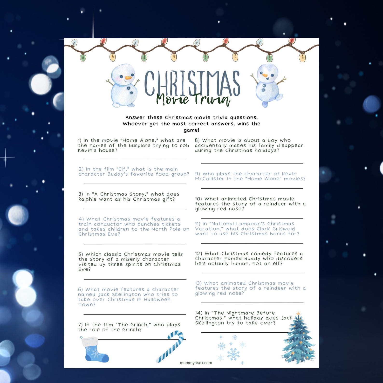 Christmas Movie Trivia Game, Holiday Party Printable (PDF) - Etsy