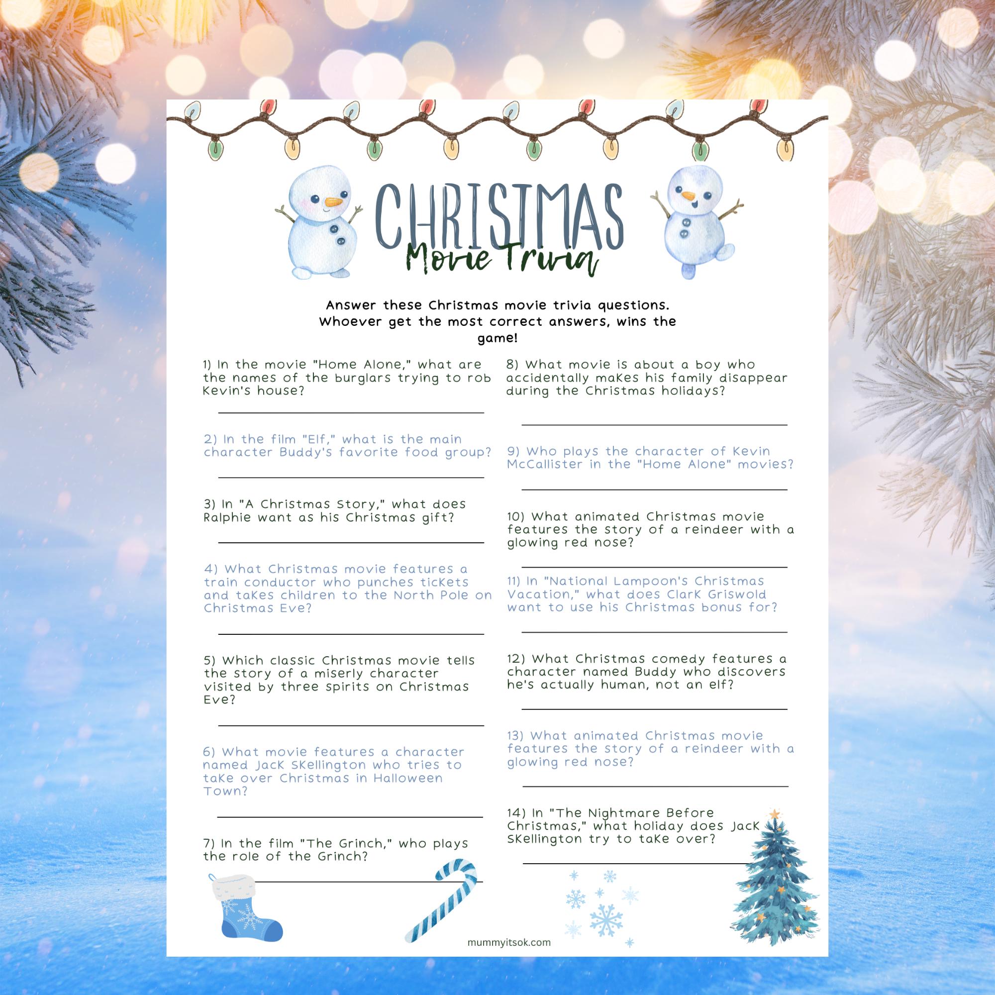 Christmas Movie Trivia Game, Holiday Party Printable (PDF) - Etsy