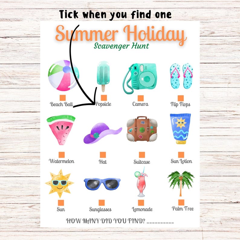 Summer Holiday Scavenger Hunt Game for Kids | Summer Games for Kids - Etsy