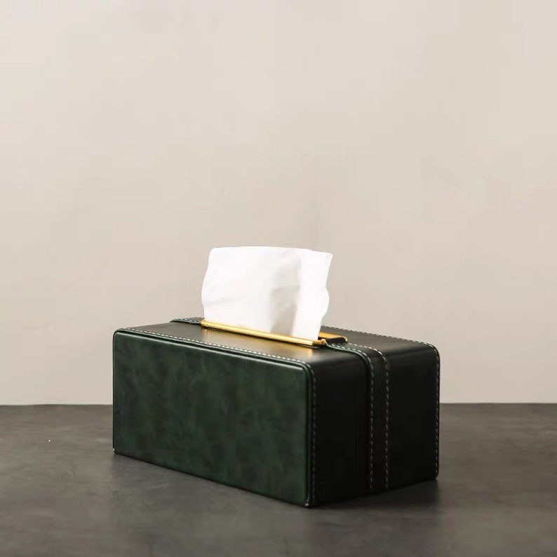 Dark Green Leather Tray and Tissue Box - Etsy