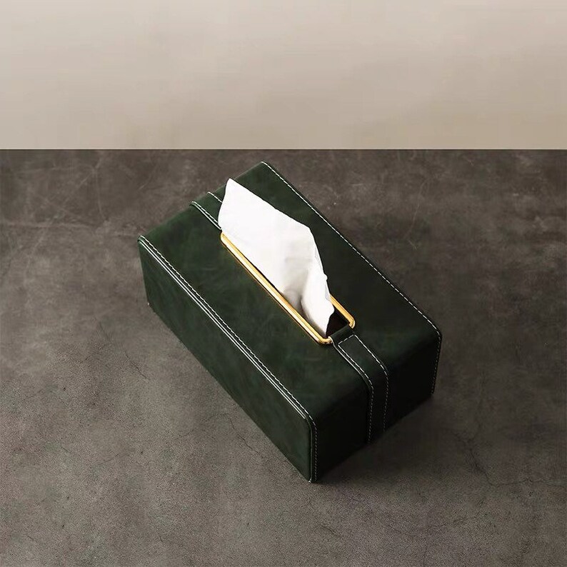 Dark Green Leather Tray and Tissue Box - Etsy