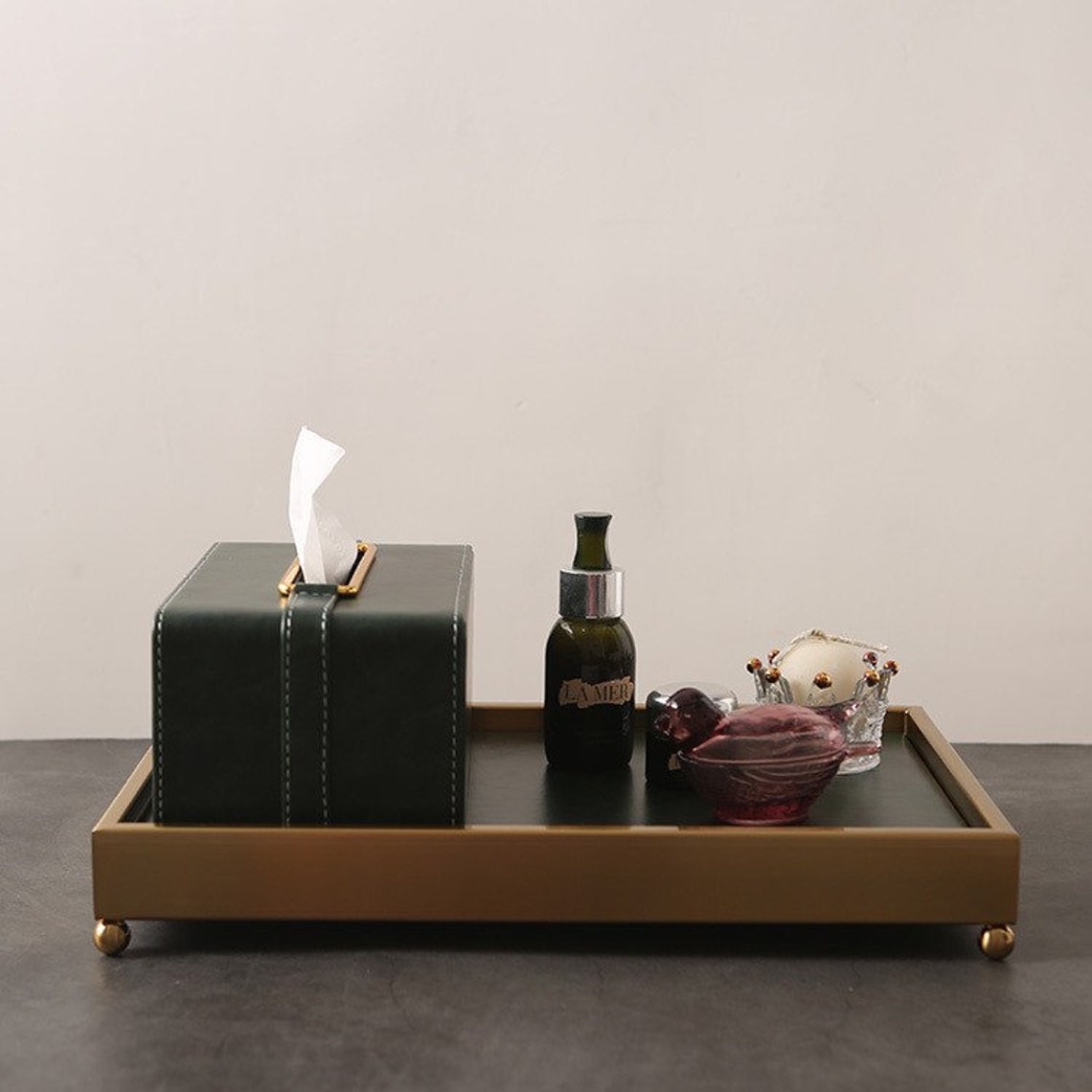 Dark Green Leather Tray and Tissue Box - Etsy