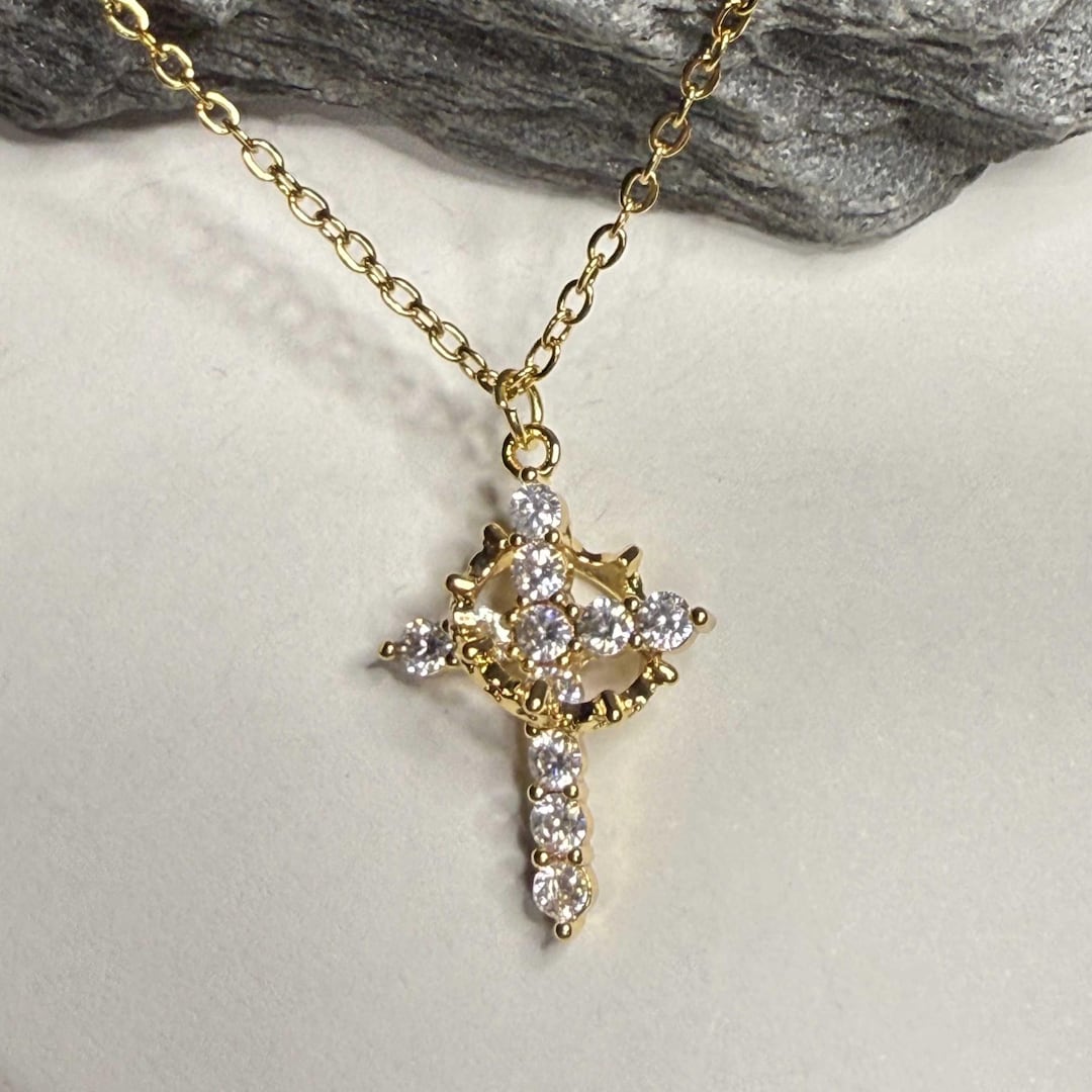 Cross and Crown Necklace- Silver and Gold - Etsy