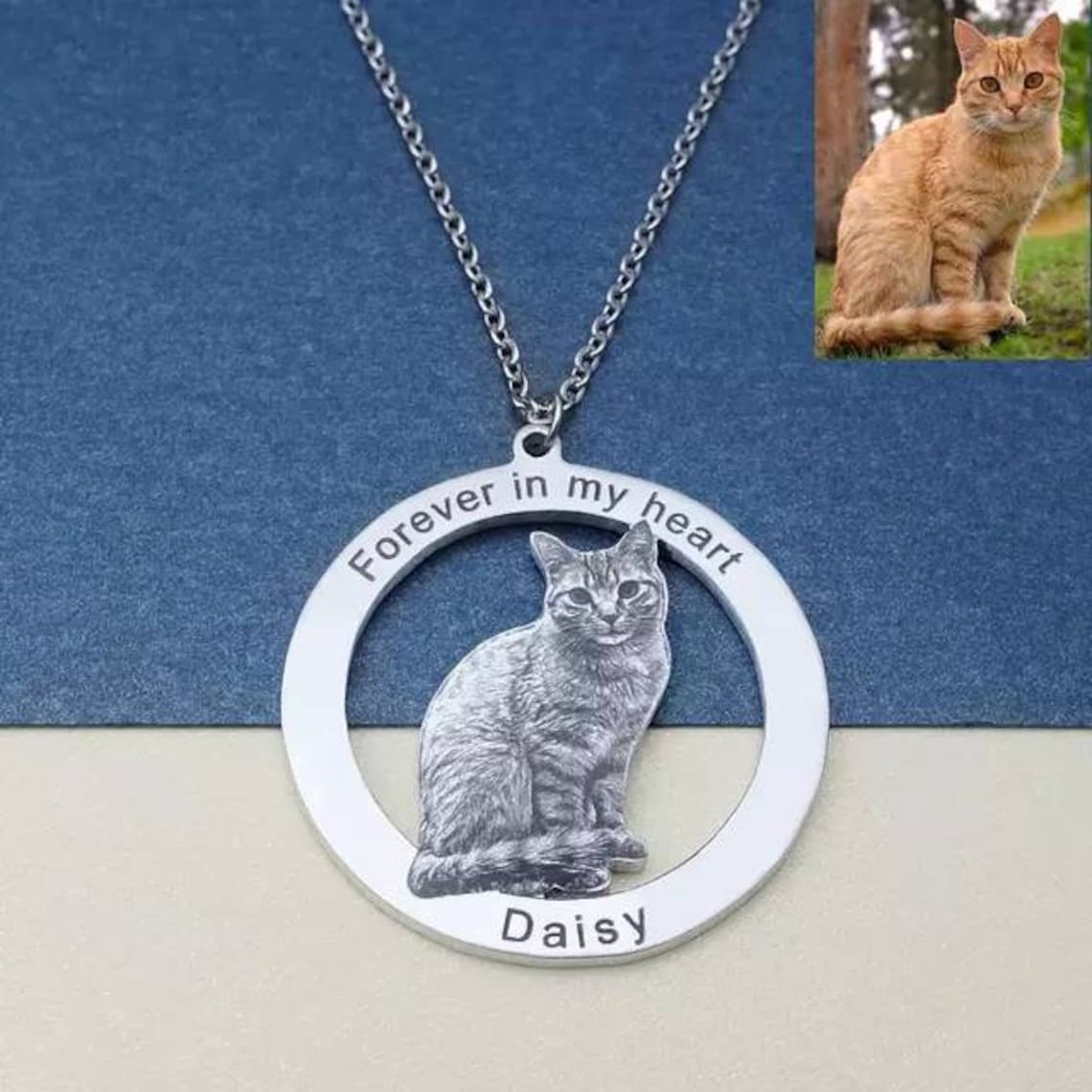 Custom Pet Necklace,engraved Cat Picture Necklace,personalized Dog ...