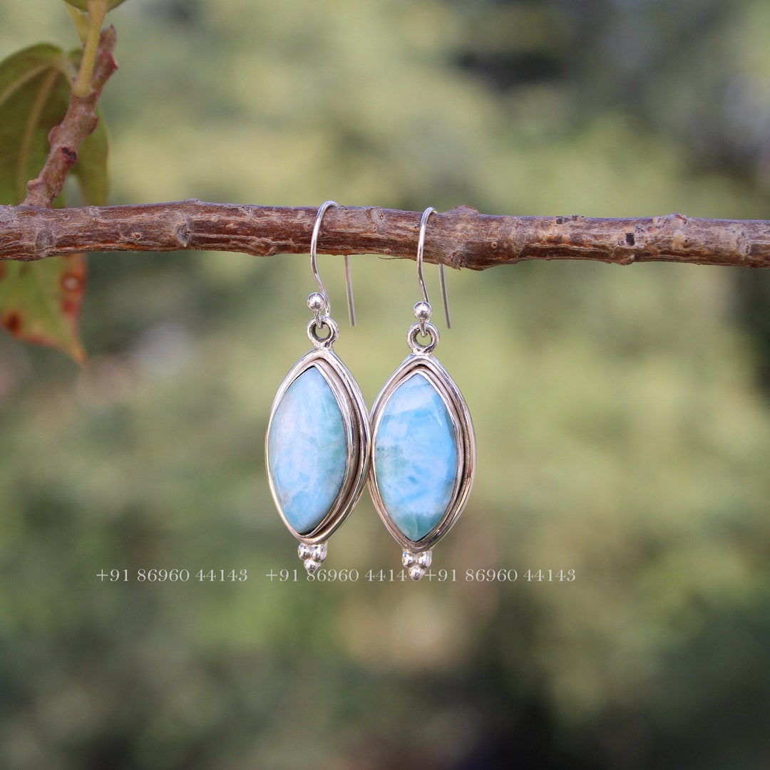 High Grade Natural Larimar Earrings for Women, 925 Sterling Silver Earrings, Valentines Gift ...