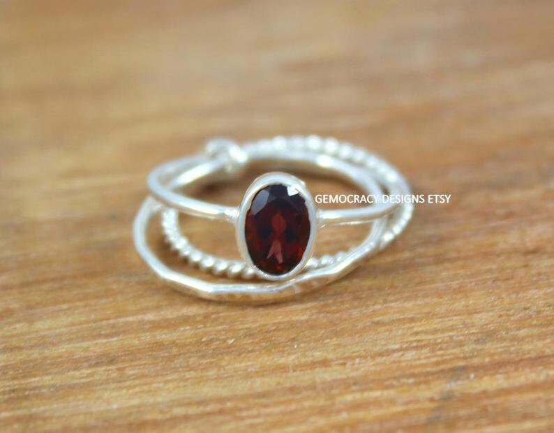 Natural Garnet Stacking Ring 925 Sterling Silver Ring Red | Etsy