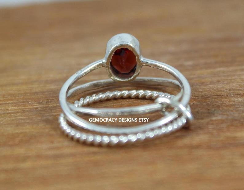 Natural Garnet Stacking Ring 925 Sterling Silver Ring Red | Etsy