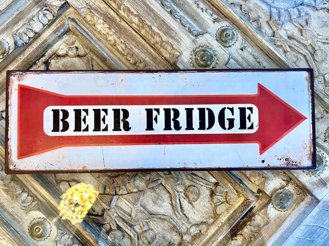 Vintage BEER FRIDGE Metal Sign, Wall Plaque Man Cave, Garage Bar Pub ...