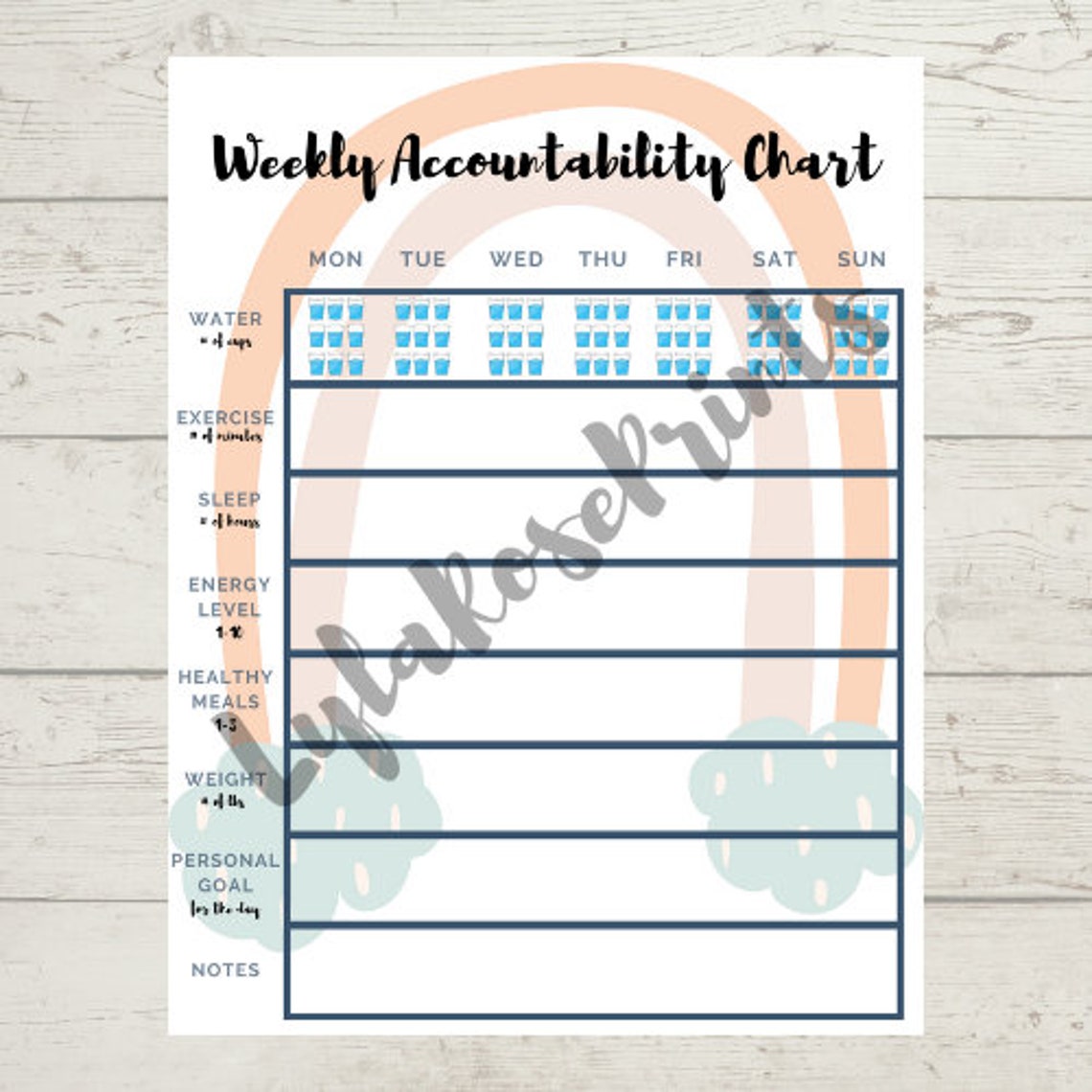 Printable Weekly Accountability Chart. Exercise Weight loss | Etsy