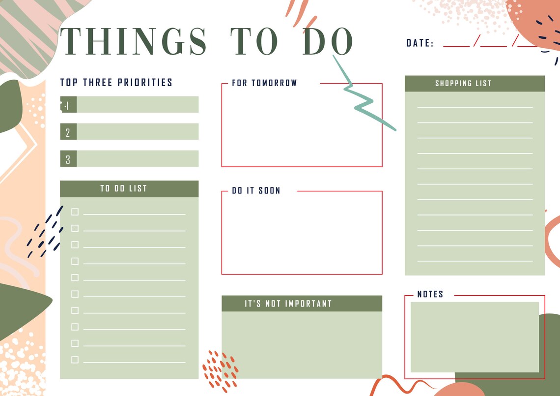 Printable Things to Do — PDF >to Do Planner — Action Lists — Instant ...
