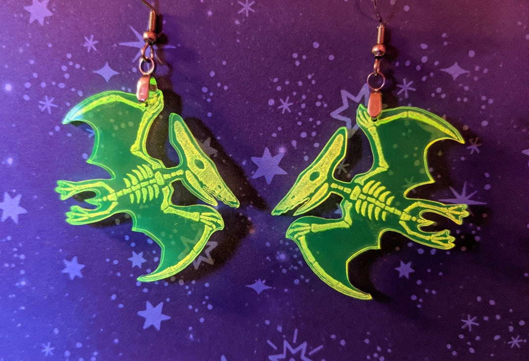 Neon Pterodactyl Earrings- Dinosaur Earrings - Etsy