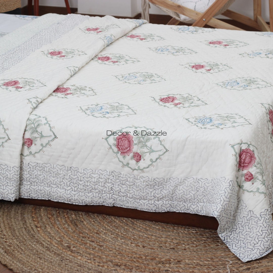 Indian Cotton Block Print Quilt, Cotton Quilt Handmade, Block Printed ...