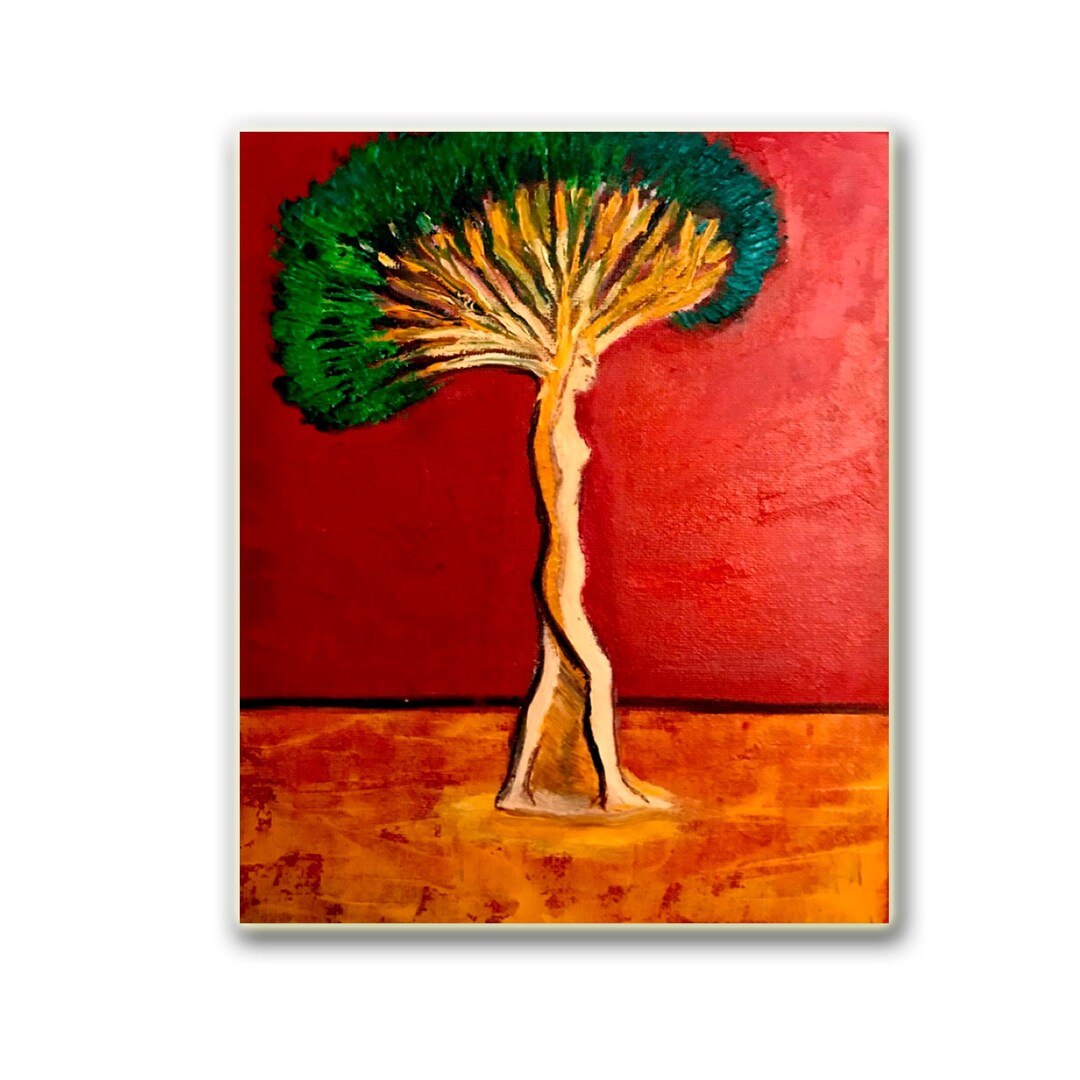 African Tree Painting Landscape Original Art Small Artwork Woman ...