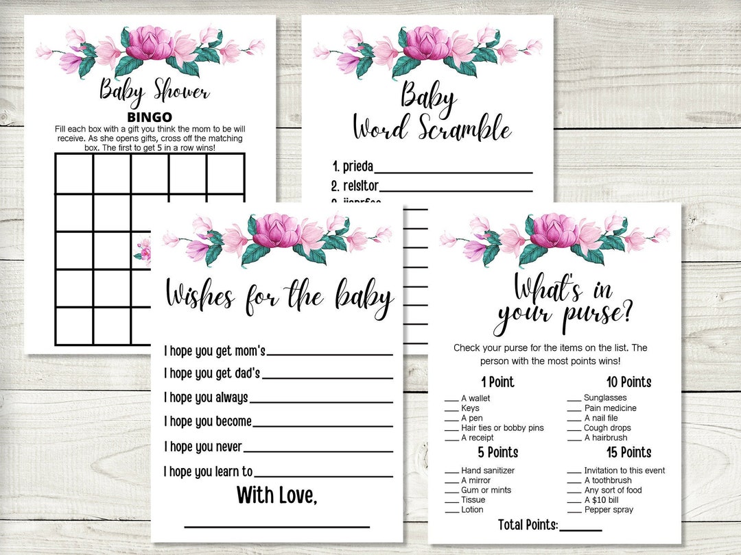 Watercolor Flower Baby Shower Games Bundle Digital Print Files - Etsy