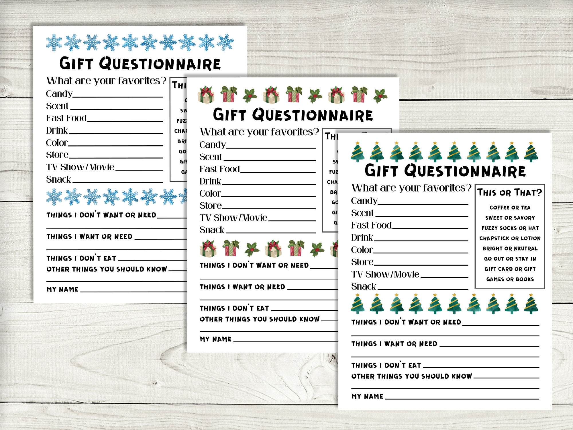 Secret Santa Winter Gift Exchange Questionnaire Form Digital Print File ...