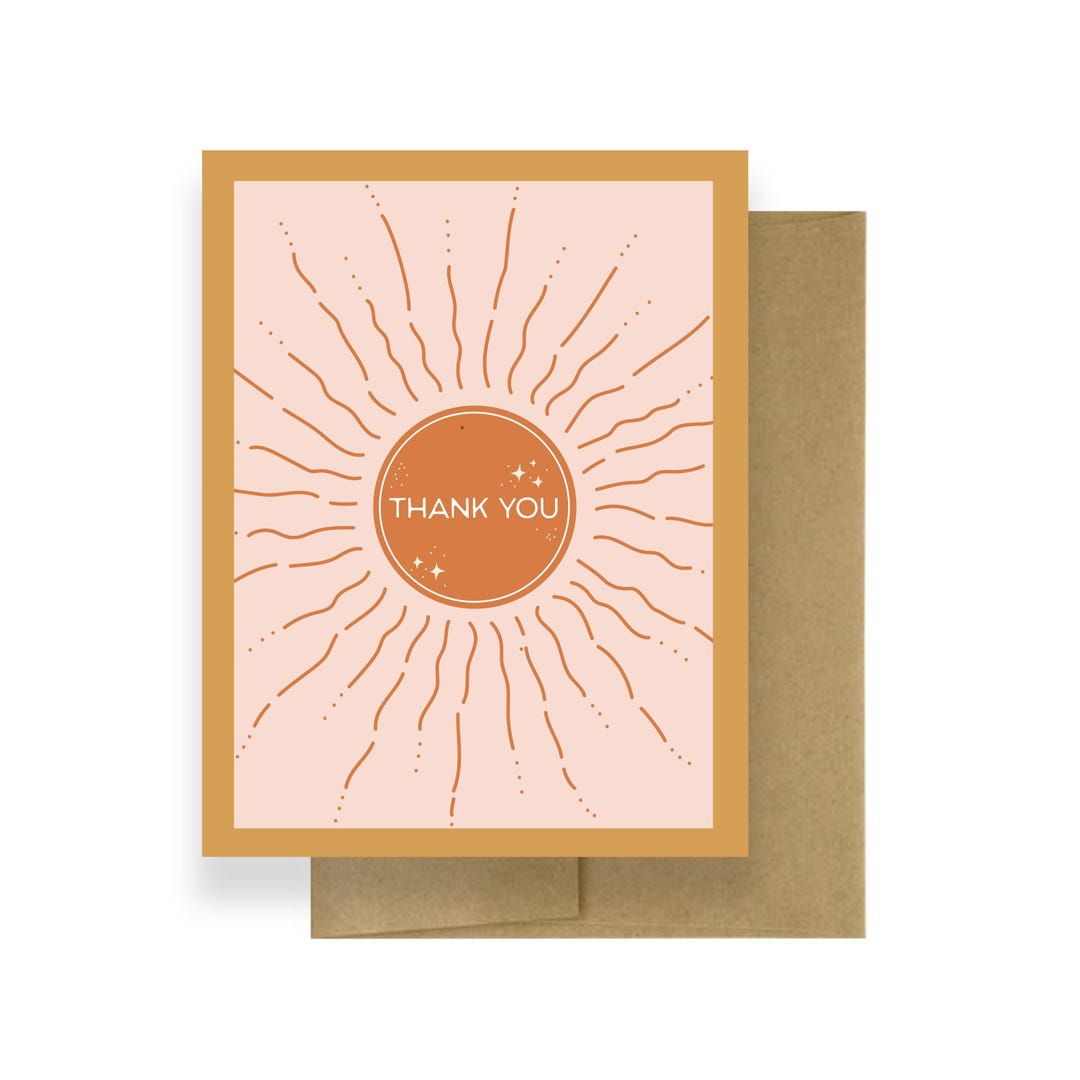 Hand Drawn Thank You Card: Modern Sun Illustration - Etsy