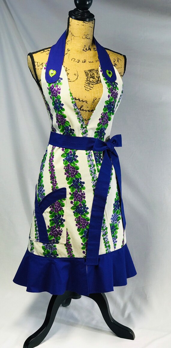 Purple & Cream Violets Apron W/ Royal Purple Trim Size LARGE | Etsy