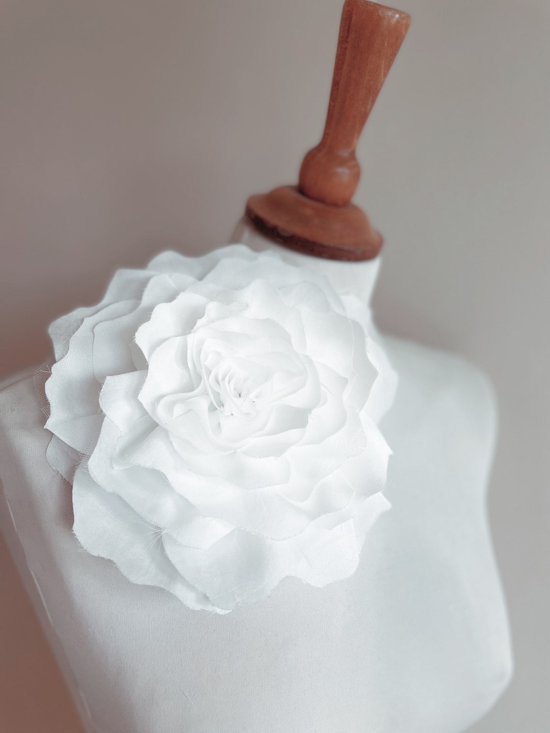 Large SHINY White Flower Brooch Pin Handmade Fabric Silk Big - Etsy