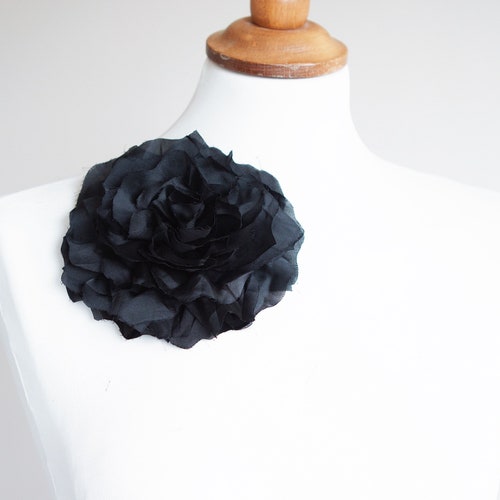 Large MATT Black Flower Brooch Big Flower Pin Fabric Silk - Etsy