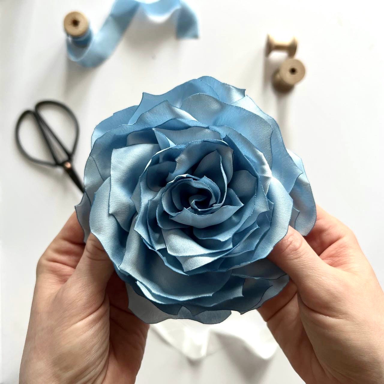 Light Blue Flower Brooch Pin Shiny Fabric Silk - Etsy