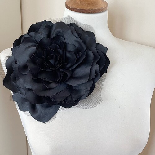 Large SHINY Black Flower Brooch Pin Fabric Big Silk Oversize - Etsy