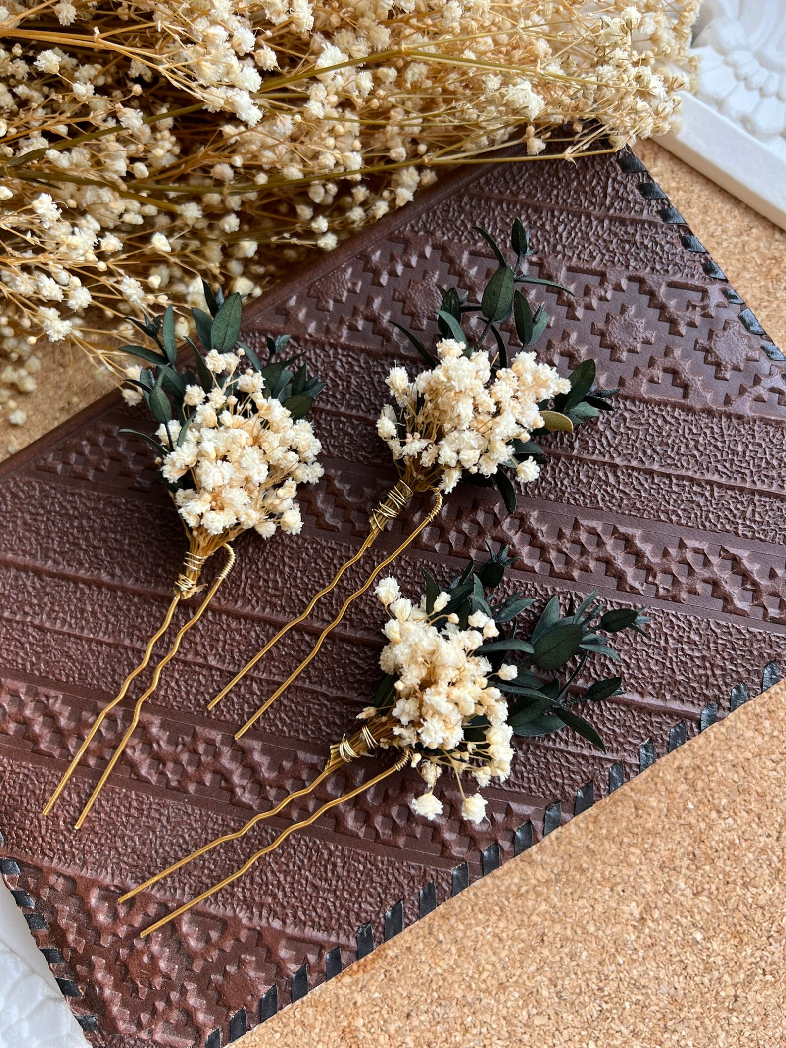 Greenery Eucalyptus Wedding Dried Flower Hair Pins Boho - Etsy