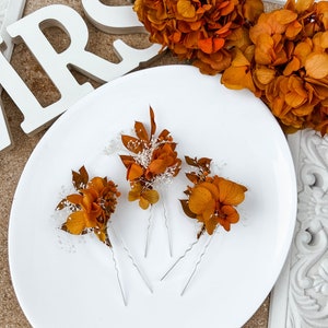 Autumn Wedding Dried Flower Hair Pins, Rustic Terracotta Floral Hair ...