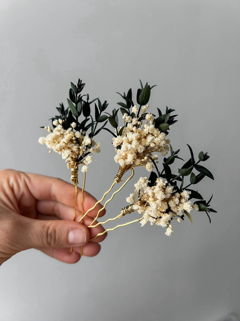 Greenery Eucalyptus Wedding Dried Flower Hair Pins Boho - Etsy