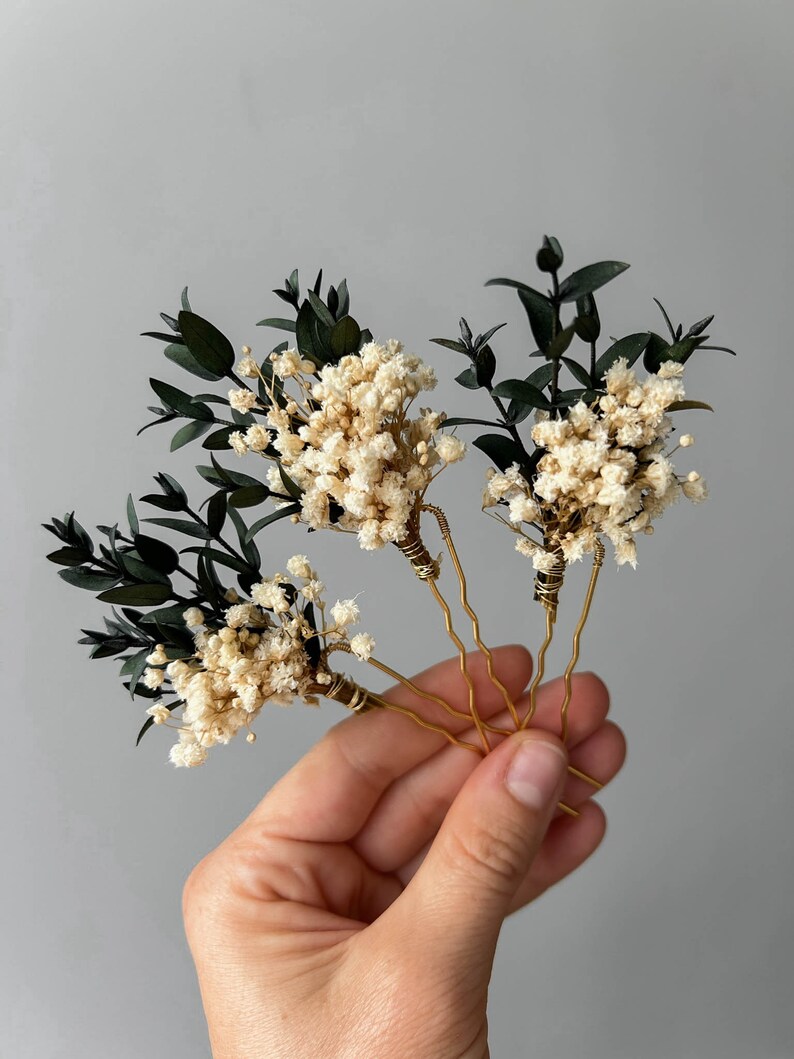 Greenery Eucalyptus Wedding Dried Flower Hair Pins Boho - Etsy