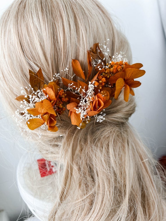 Orange flower hair clips weddings store