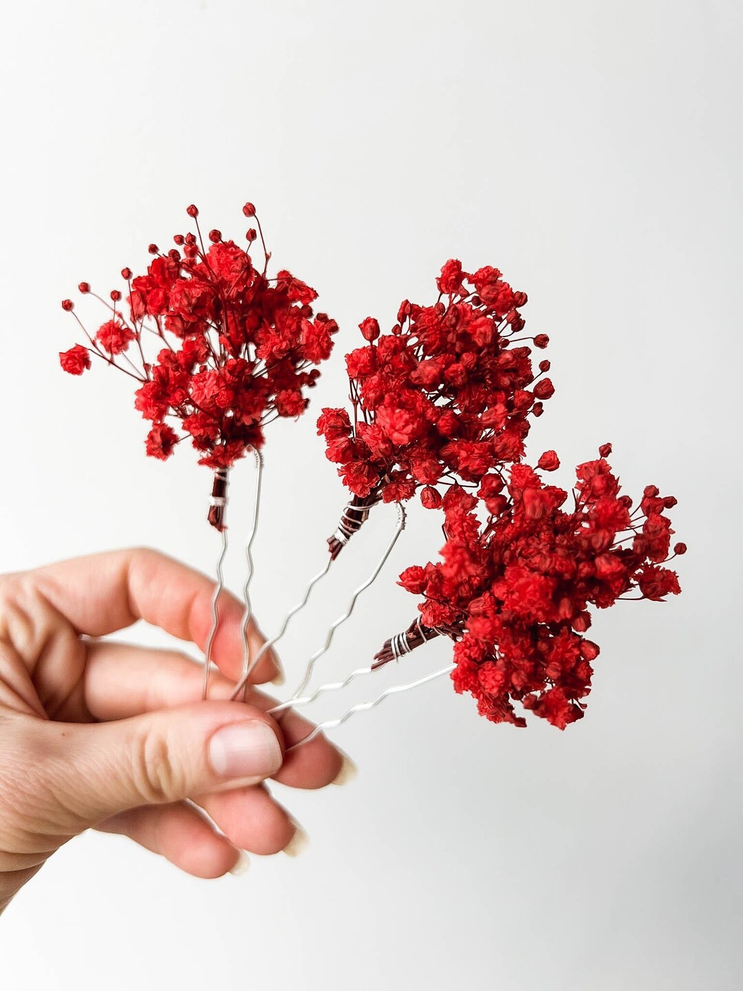 Red Dried Flower Hair Pins for Wedding, Hair Accessories Bridal, Boho ...
