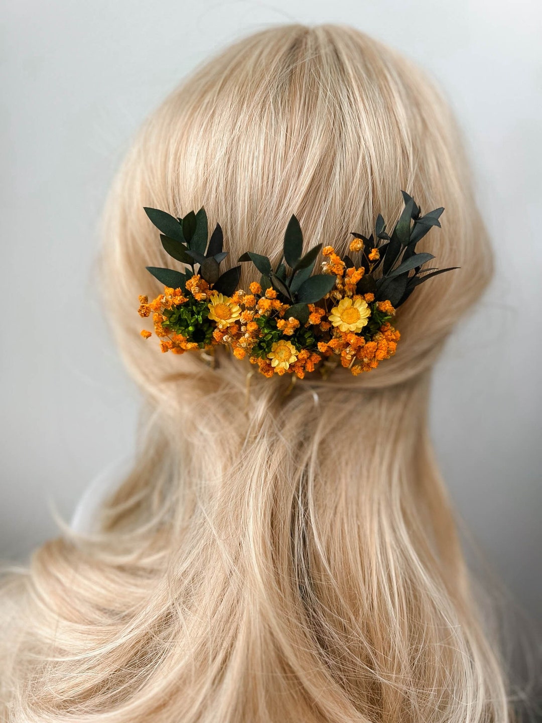 Greenery Eucalyptus Wedding Dried Flower Hair Pins, Boho Bridal Hair ...