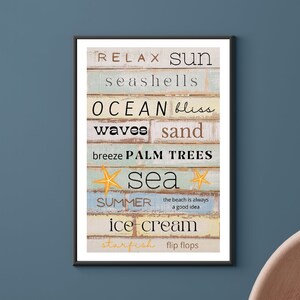 Ocean Beach Summer Typography Poster| Coastal and Tropical Wall Decor ...