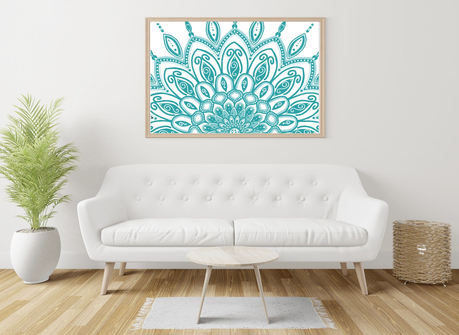 Half Teal Mandala, Aqua Mandala Wall Art, Turquoise Abstract Wall Art ...