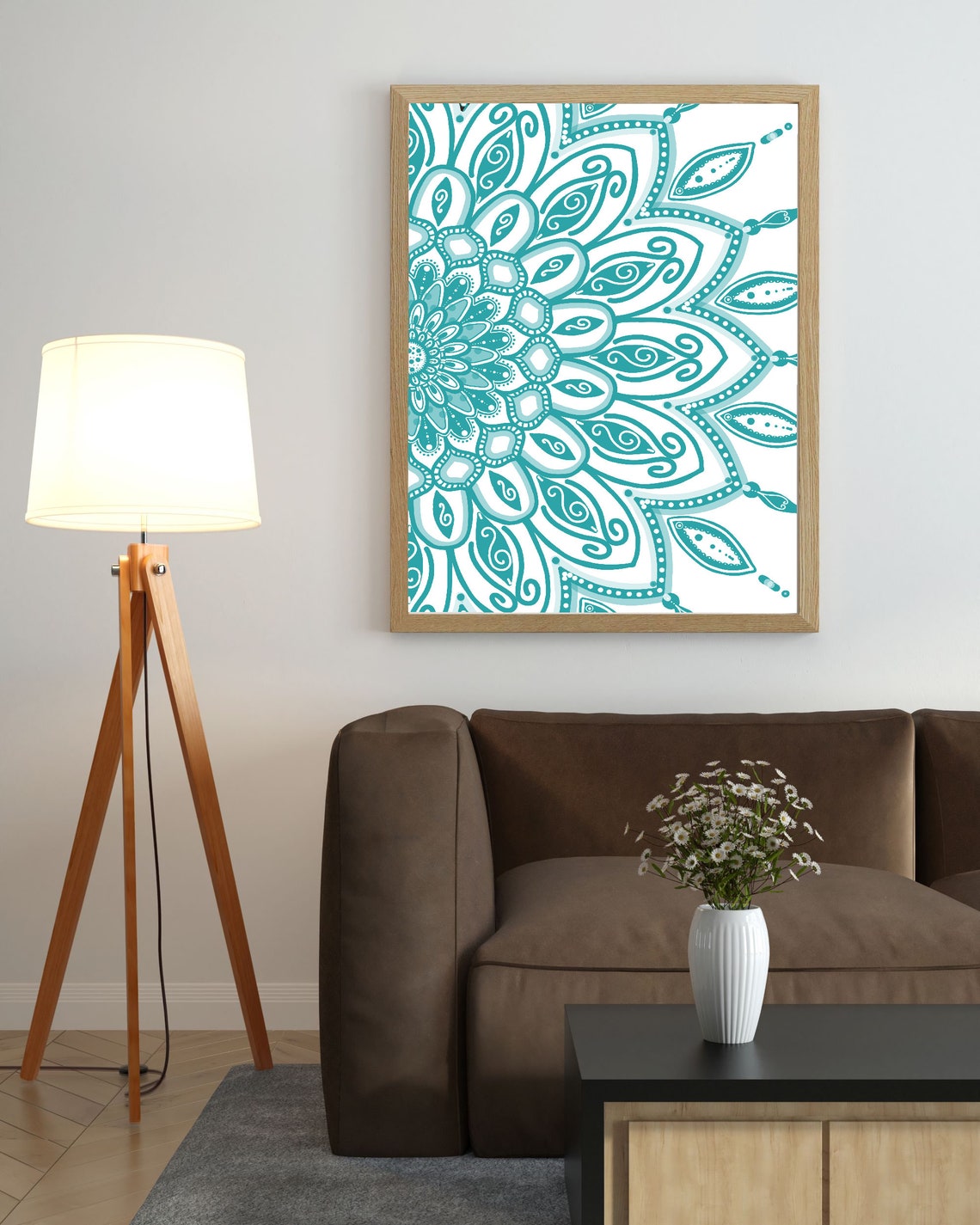 Half Teal Mandala Aqua Mandala Wall Art Turquoise Abstract - Etsy