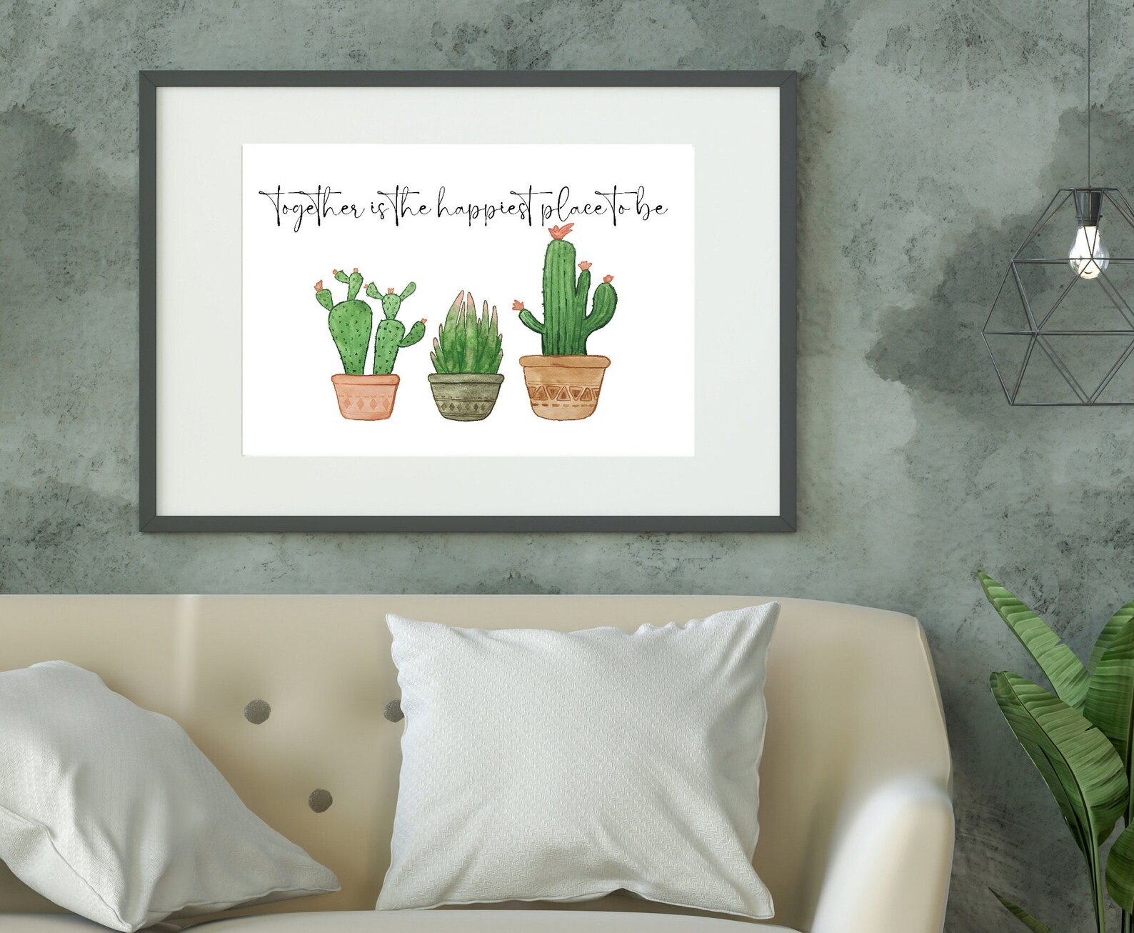Watercolor Cactus Wall Art, Together is the Happiest Place to Be ...