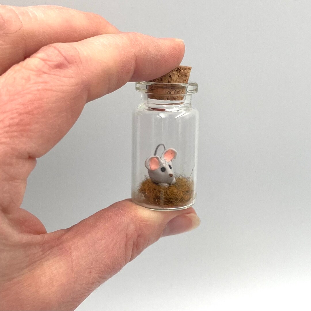 Micro Needle Felt and Clay Mouse in a Bottle - Etsy