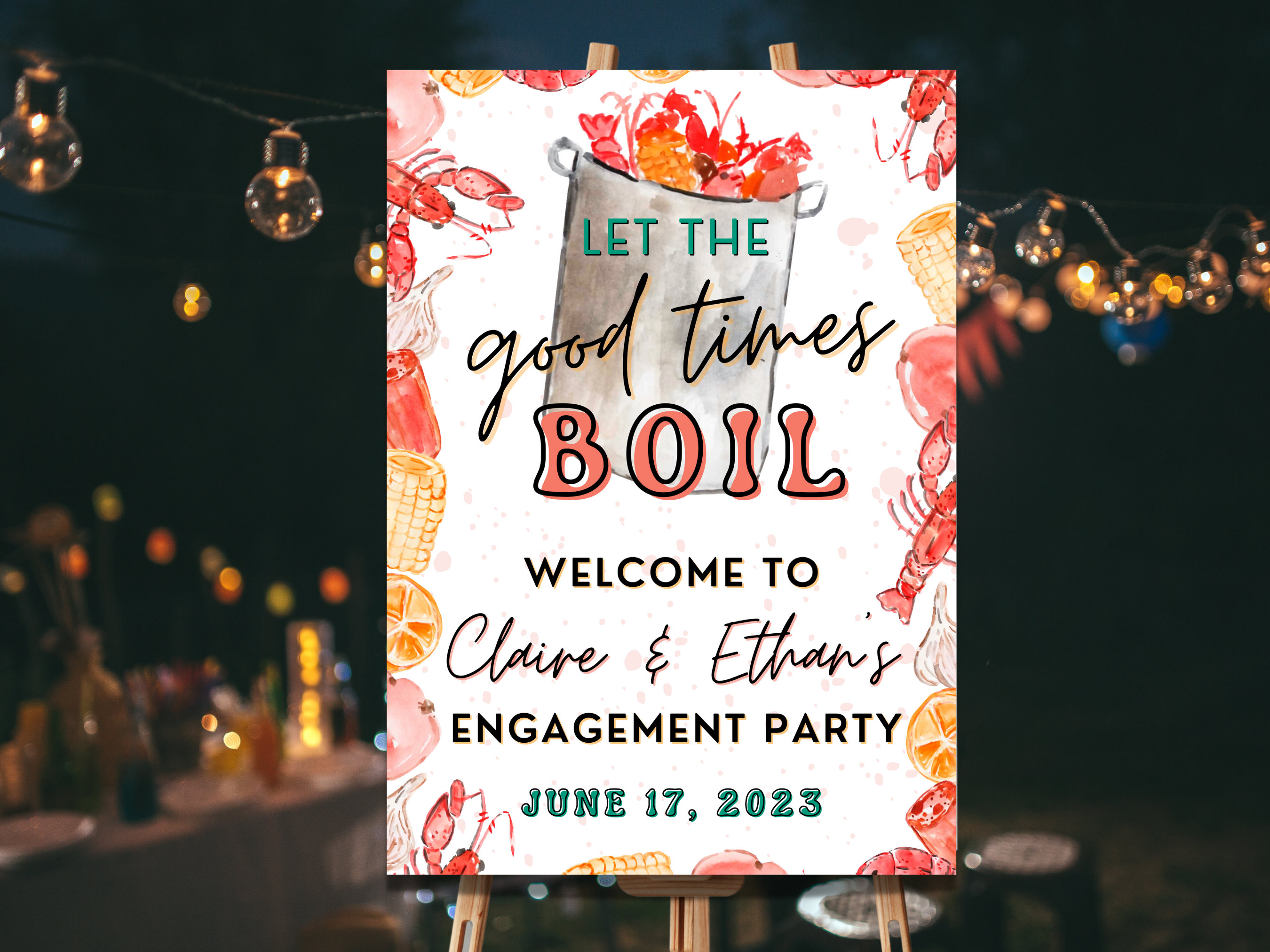 Crawfish Boil Engagement Party Welcome Sign DIY Editable Cajun Crawfish ...