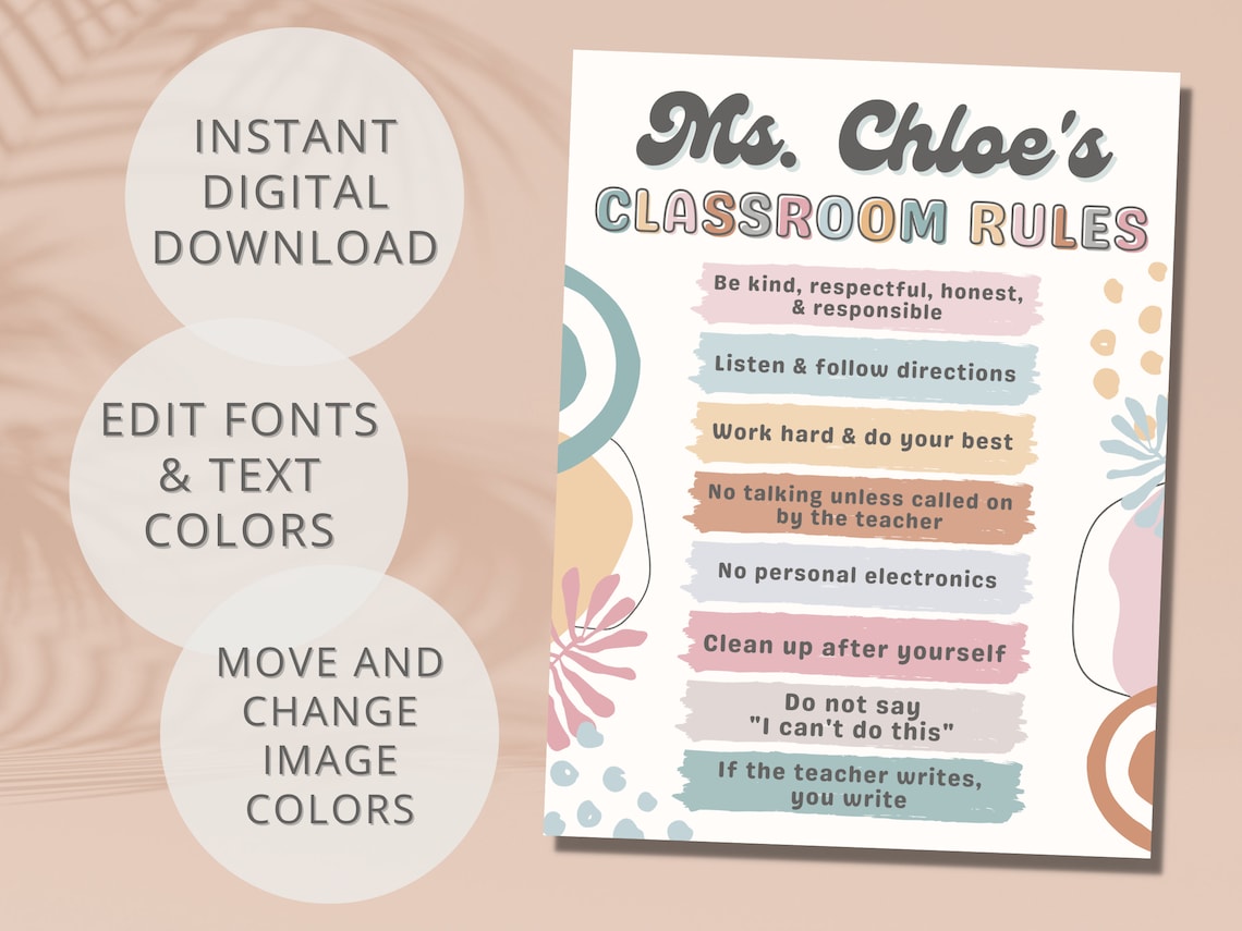 Classroom Rules Editable Template Teacher Printable - Etsy