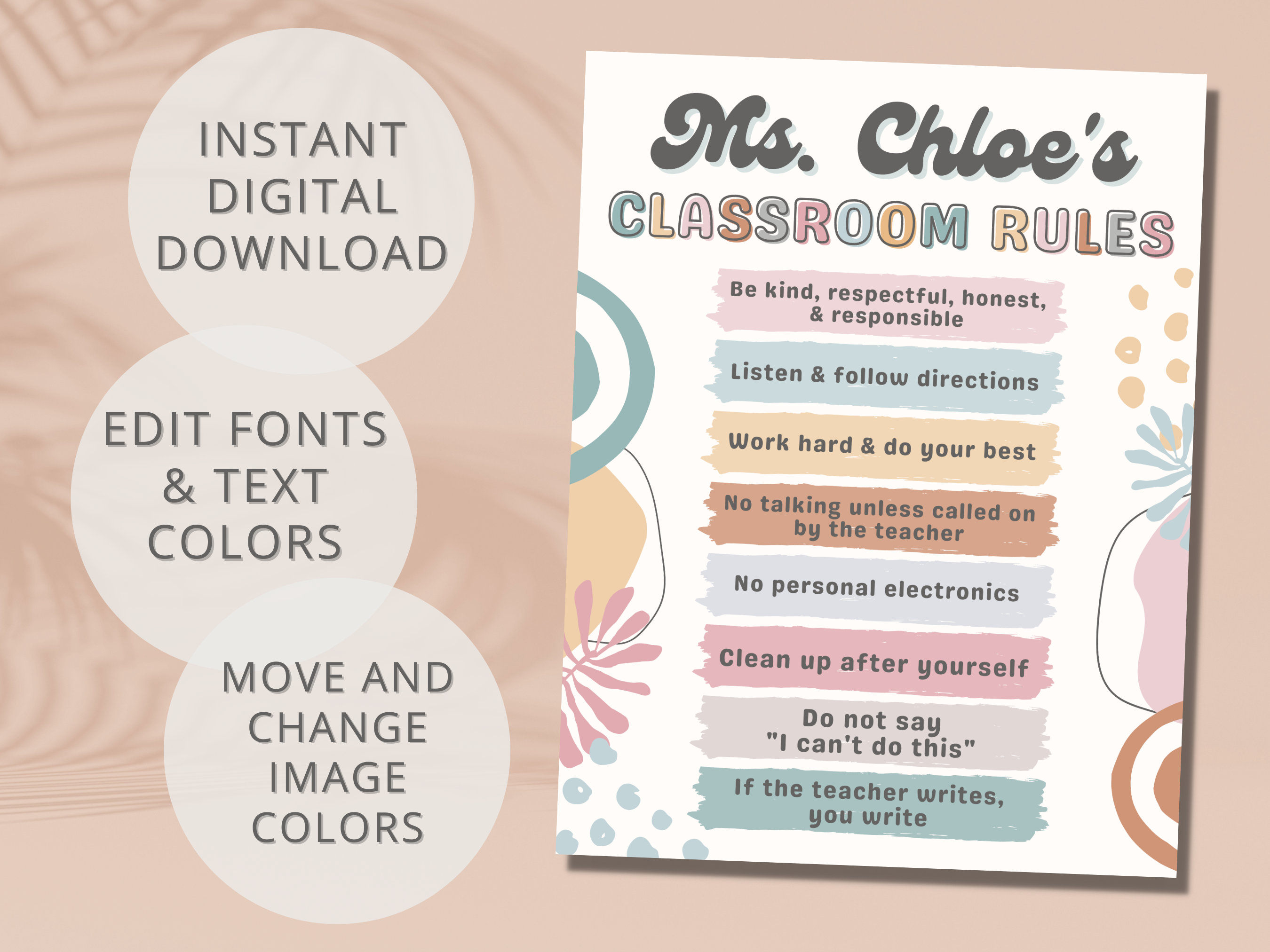Classroom Rules Editable Template Teacher Printable - Etsy
