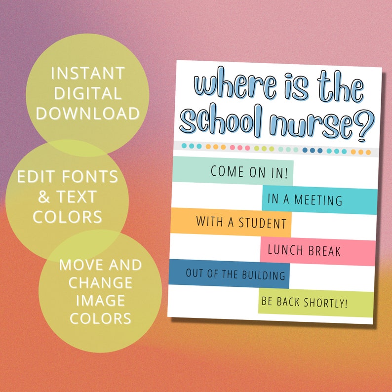 Where is the School Nurse Sign | School Nurse Printable | Editable ...