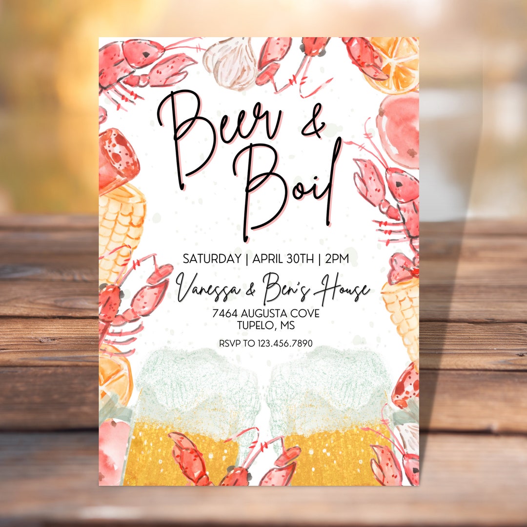 Beer & Boil Crawfish Party Invitation | Crawfish Boil Invite | Seafood ...